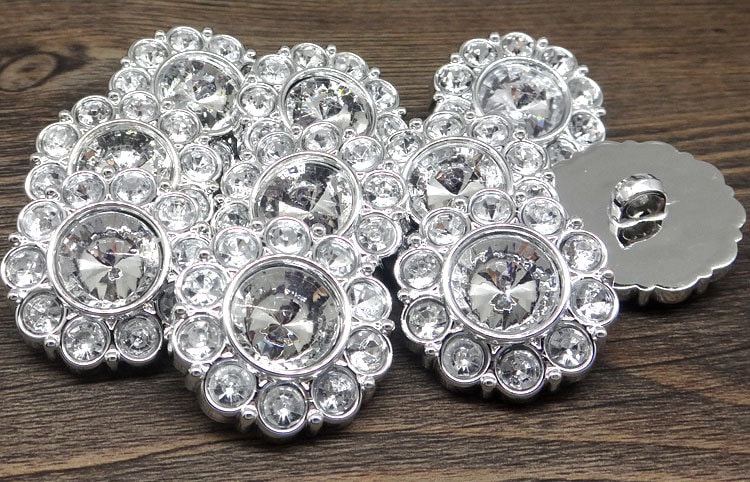 Large CRYSTAL CLEAR Rhinestone Buttons Round Buttons Garment | Etsy