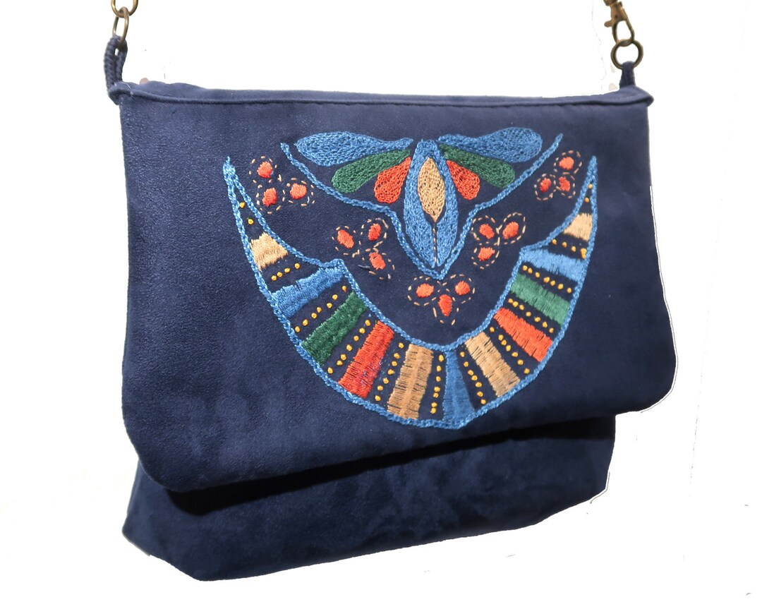 Shoulder Bag Hand-embroidered Art Deco Design on Suede - Etsy