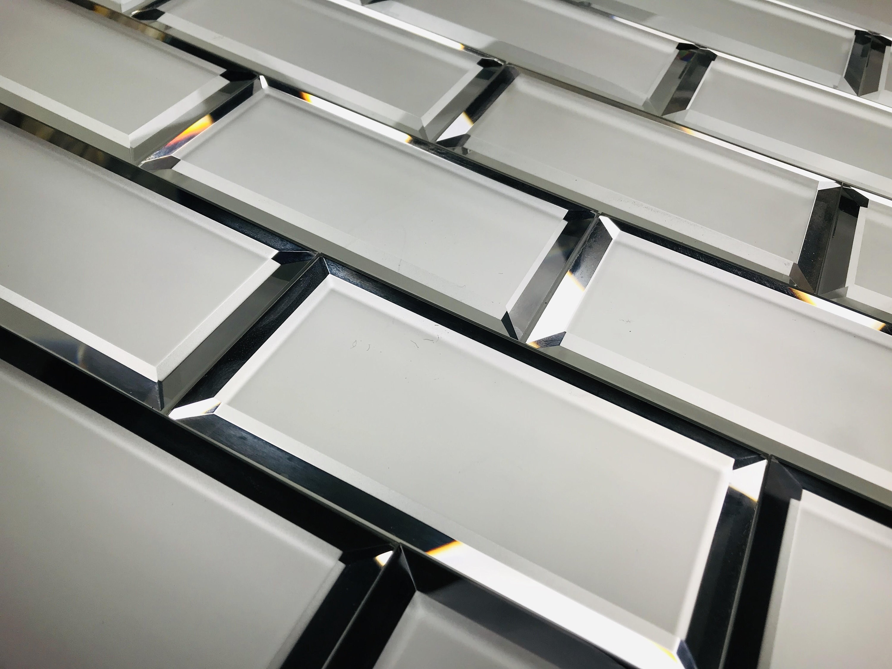 Matte Mirror Silver 3" X 6" Beveled Subway Decorative Glass Wall Tile ...