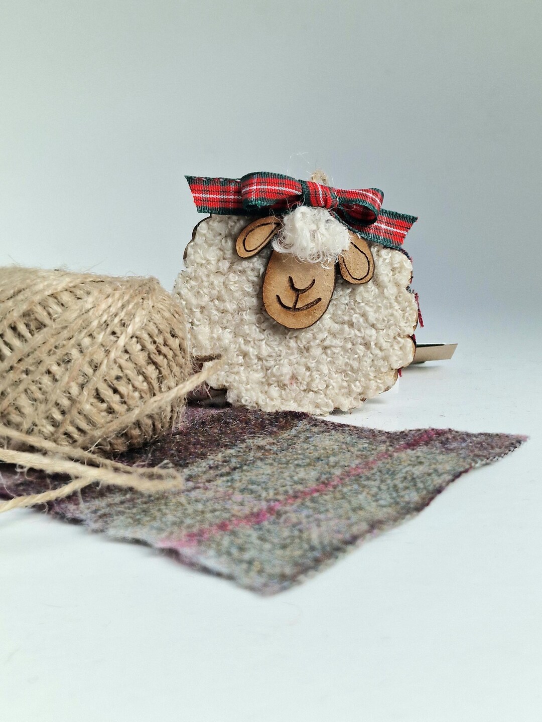 Sheep Hanging Decoration Tweed Laser Cut New Year Hogmanay Gift Hand ...