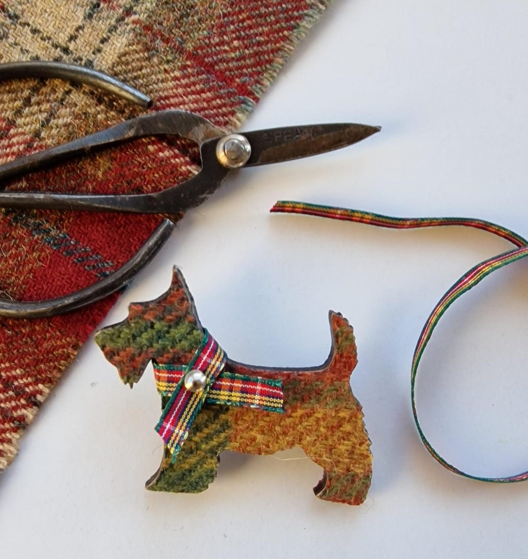 Brooch Scottie Dog Tweed With Collar Hand Crafted Easter Gift Birthday ...