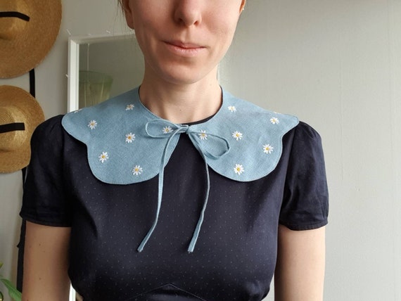Hand Embroidered Daisy Collar Detachable Linen Collar Peter - Etsy