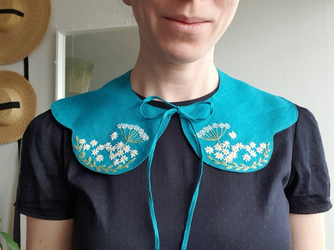 Hand Embroidered Collar, Detachable Collar, Peter Pan Collar, Linen ...