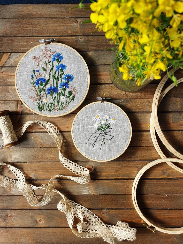 Daisy Flowers Embroidery Hoop Daisy Bouquet Wildflowers Wall - Etsy