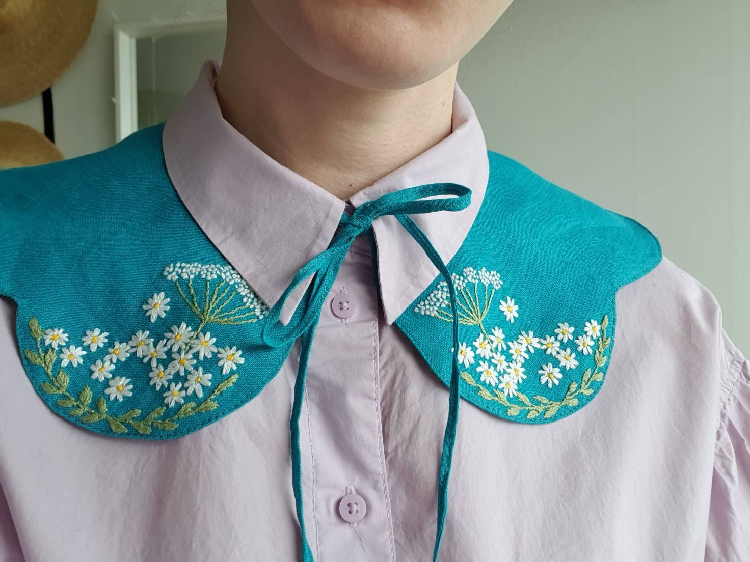 Hand Embroidered Collar, Detachable Collar, Peter Pan Collar, Linen ...