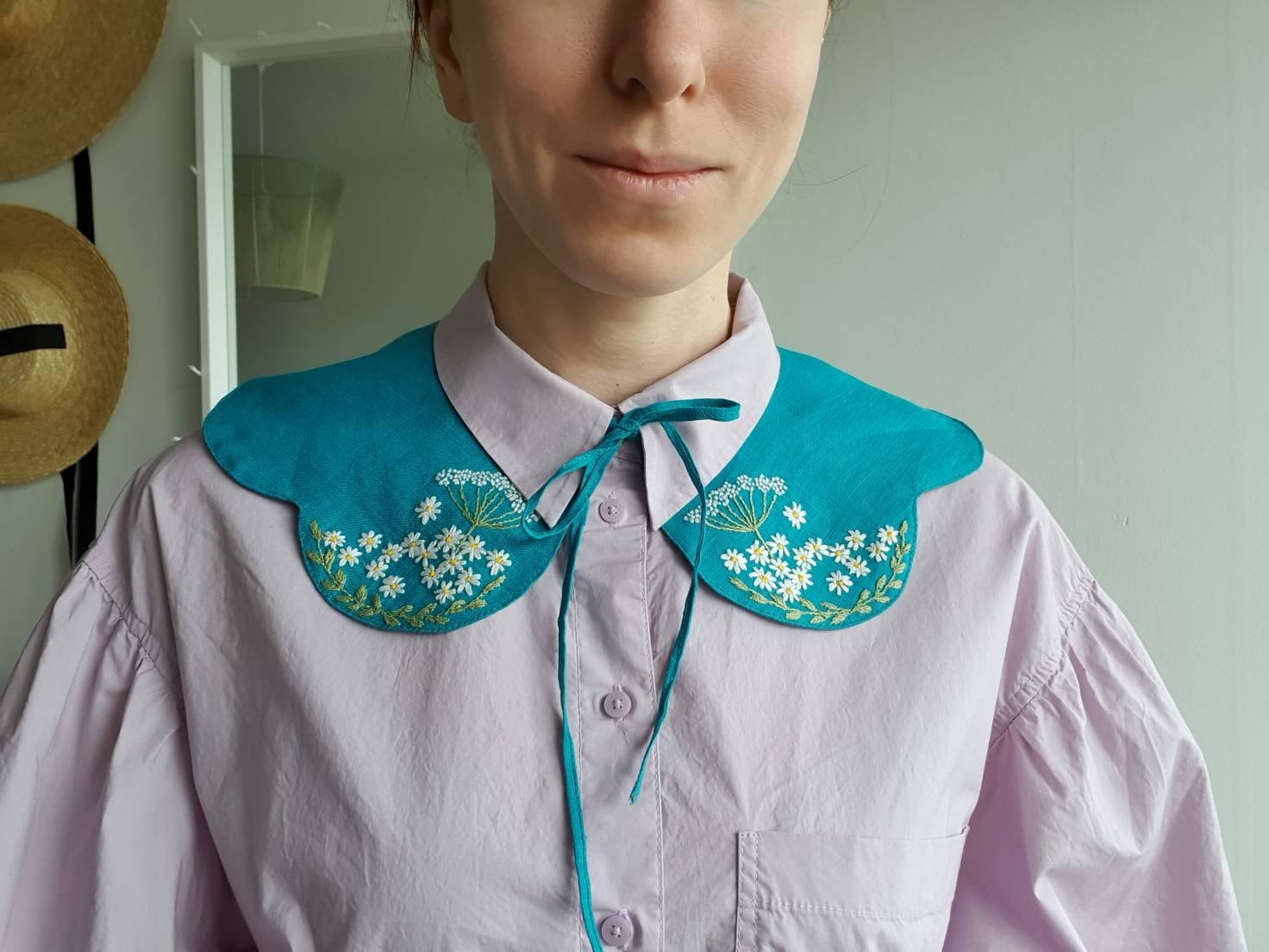 Hand Embroidered Collar, Detachable Collar, Peter Pan Collar, Linen ...