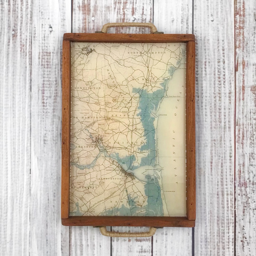 Wood Serving Tray W/ NEWBURYPORT Vintage 1890 Map-wooden Serving Tray-5 ...