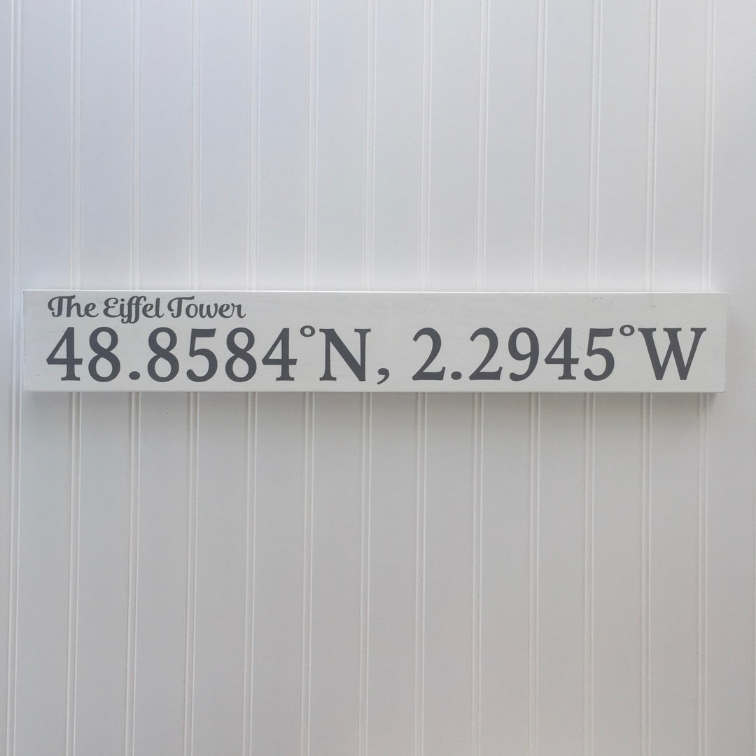 Eiffel Tower, Paris France Latitude Longitude Sign Coordinates Wood ...