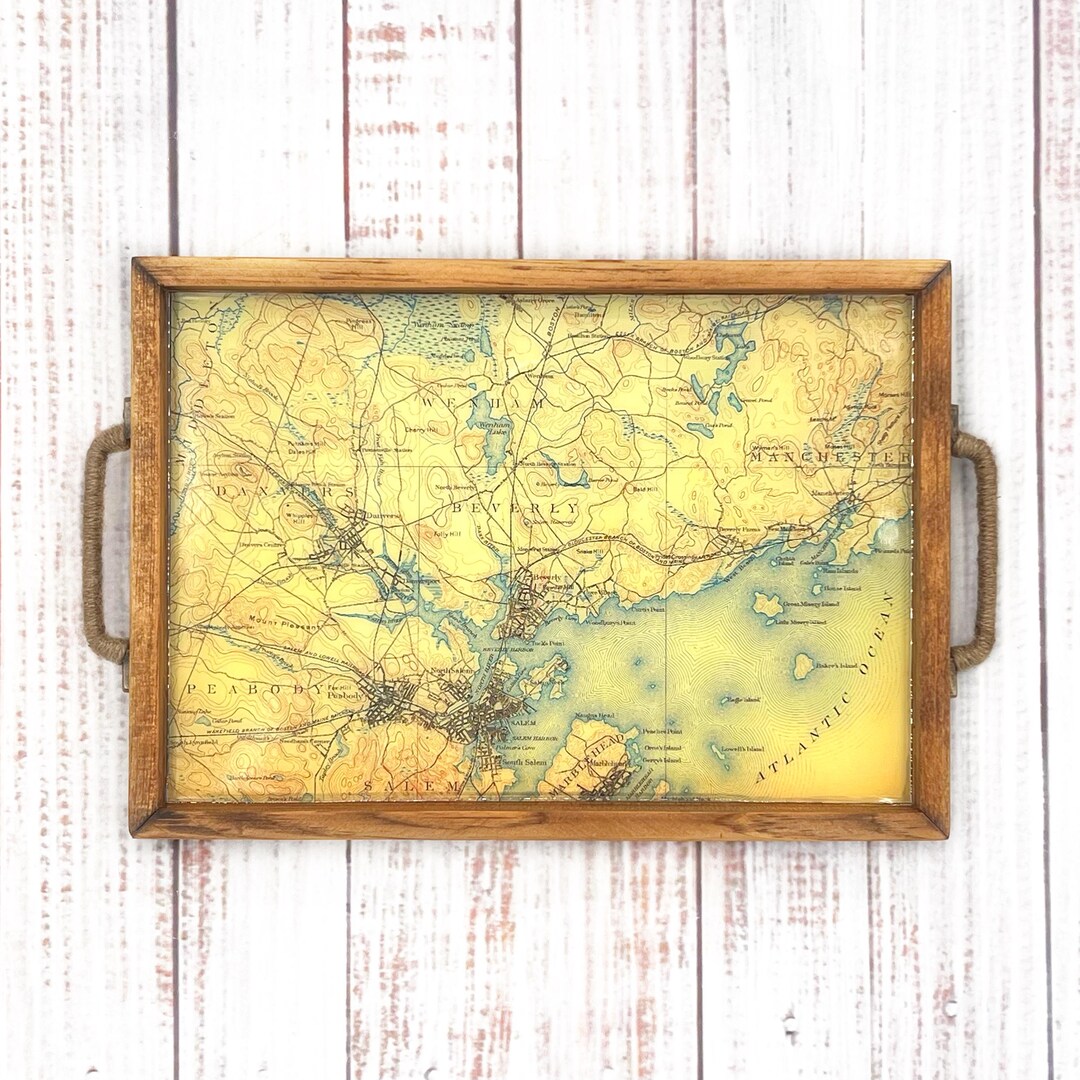 SALEM and BEVERLY Massachusetts Map Tray, Wooden Tray, Housewarming ...