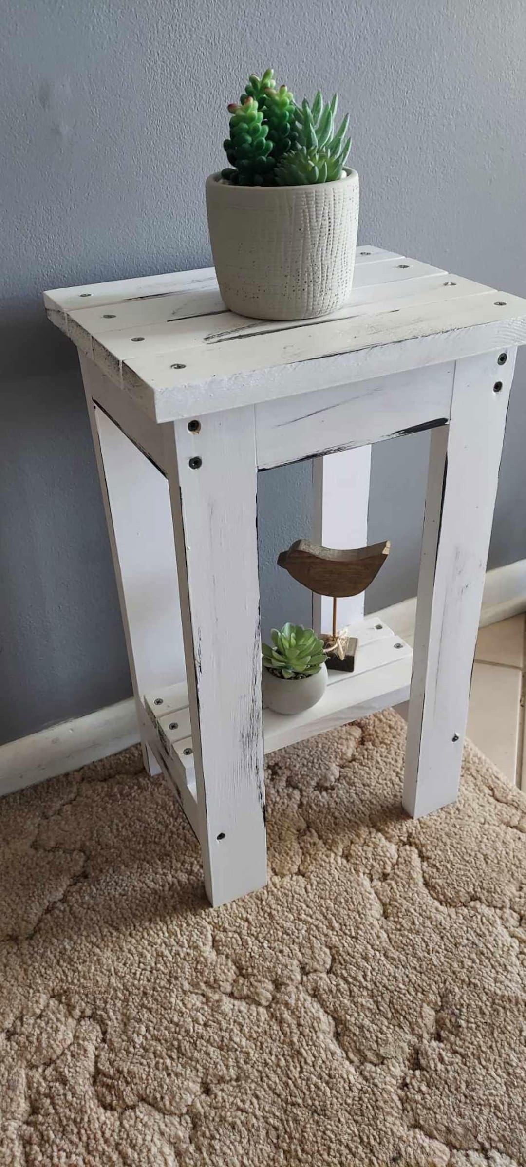 Rustic Farmhouse End Table: Distressed White Handcrafted Side Table - Etsy