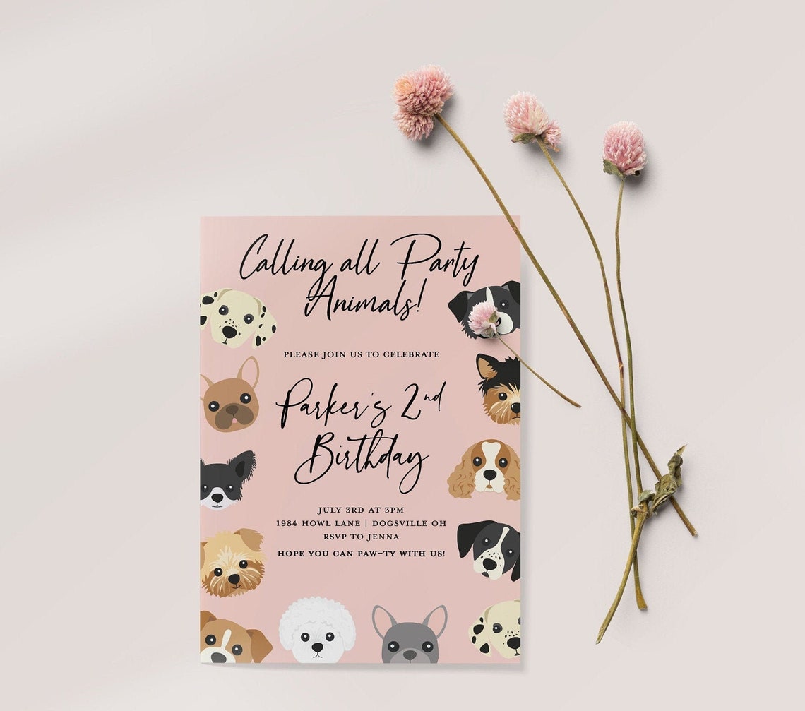 Puppy Party Invitation Puppy Birthday Invitation Dog Theme - Etsy