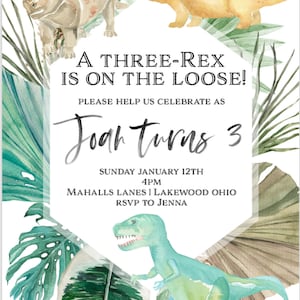3rex Invitation 3 Rex Invite Three Rex Invitation Dinosaur - Etsy