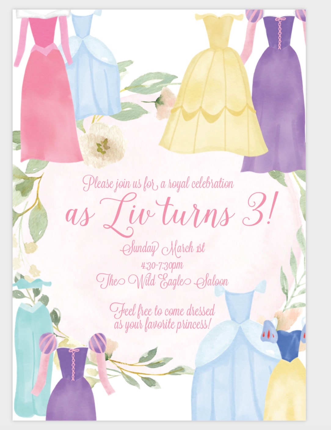Princess Birthday Invitation Disney Princess Invite Disney | Etsy