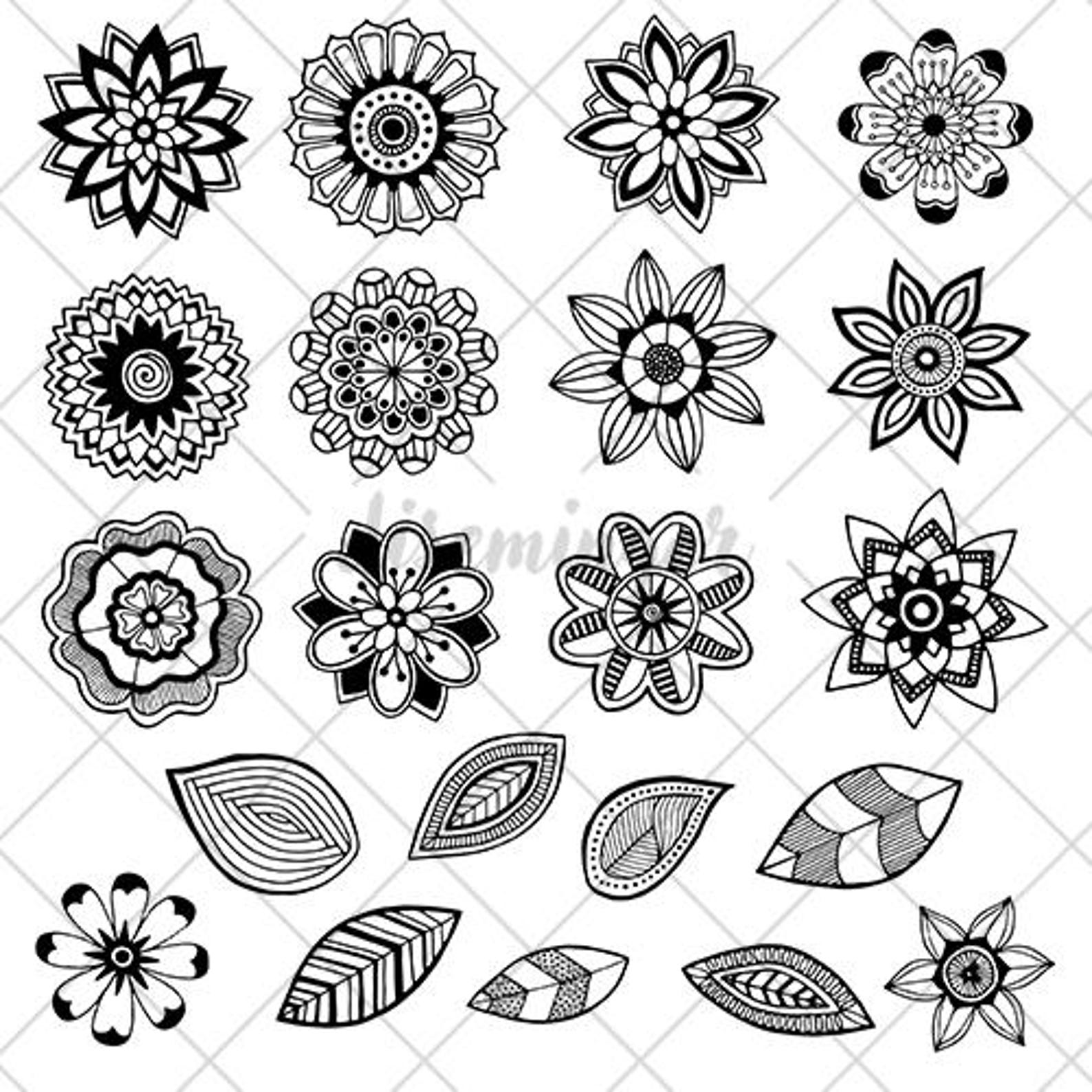 Doodle Flowers and Leaves SVG Collection,floral Png Svg Eps Pdf, Hand ...