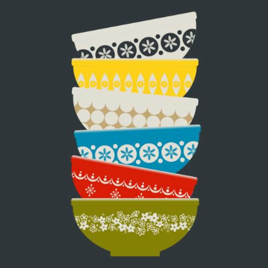 Vintage Pyrex Bowl Vector Clipart | Retro Kitchen SVG, EPS, JPG ...