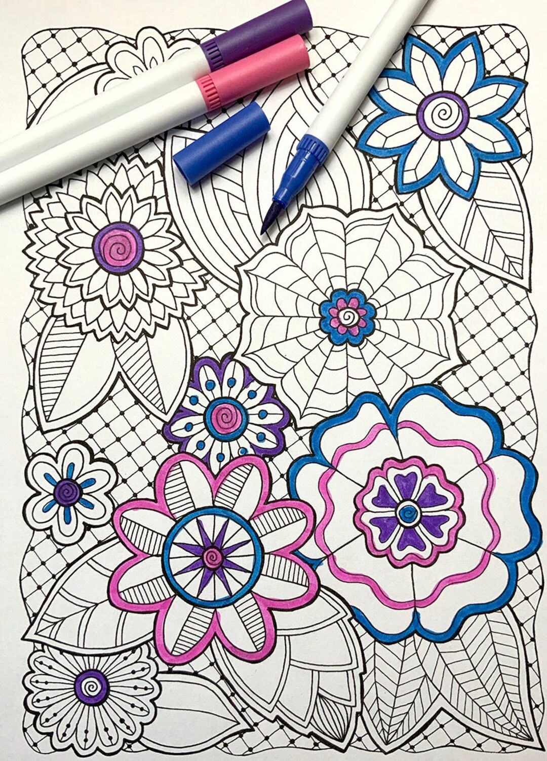 Lacey Floral Doodle Coloring Page - Etsy