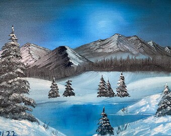 Bob Ross® Inspired Winter Cabin Scene - Etsy