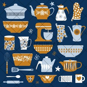 Retro Kitchen Vector Collection, Vintage Pyrex Dish Vector Set, Retro ...