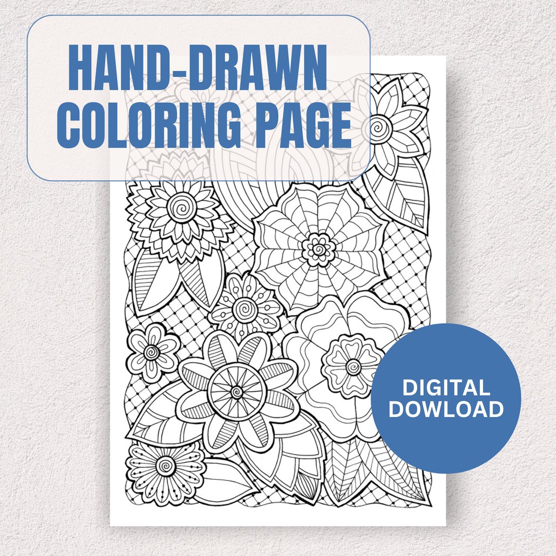Lacey Floral Doodle Coloring Page | Hand-drawn Coloring Page Print ...