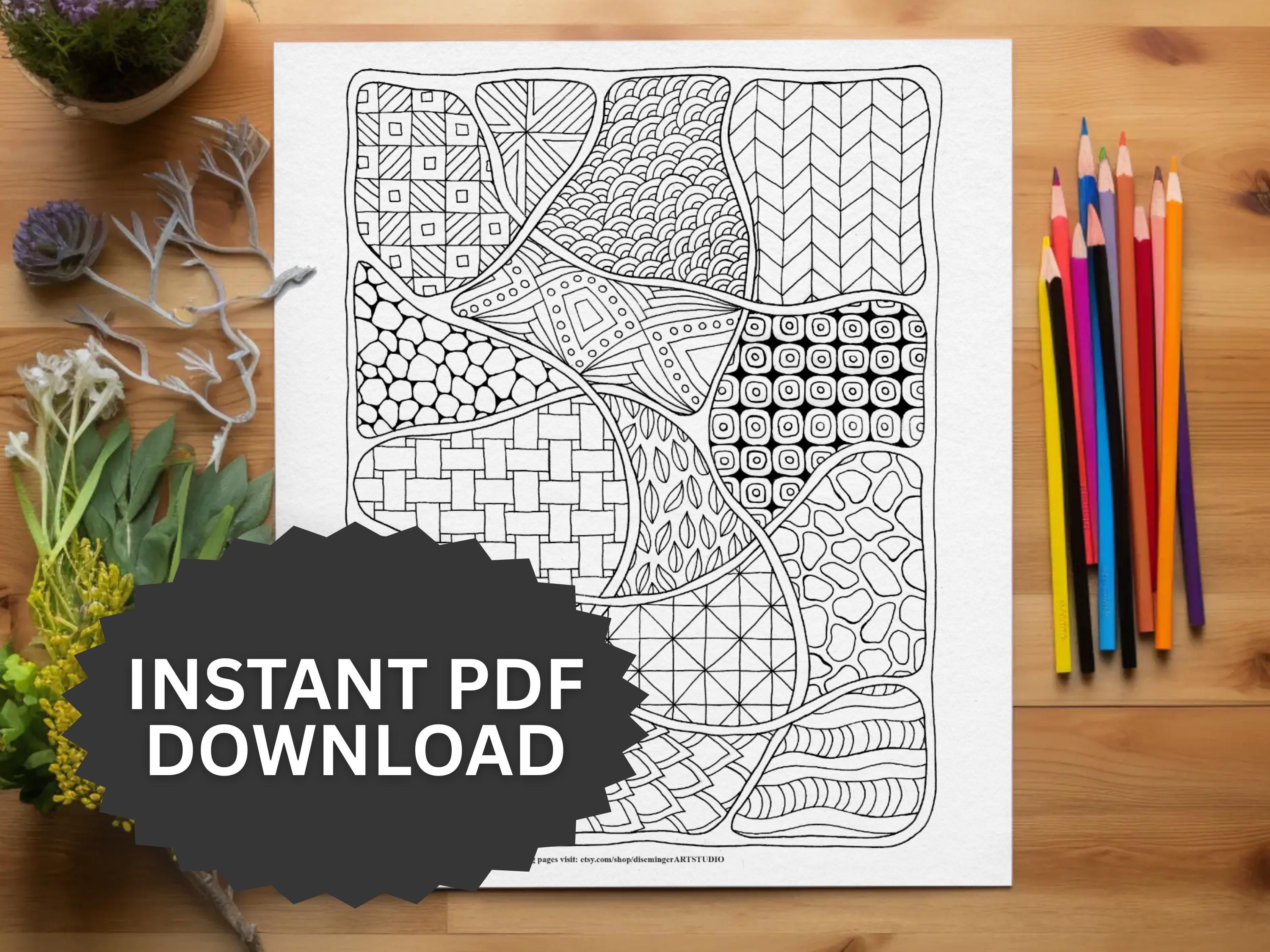 Zentangle Coloring Page – Intricate Pattern Sections | Printable Adult ...
