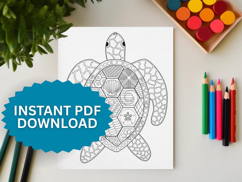 Turtle Doodle Coloring Page – Cute Zentangle Sea Turtle Printable for ...