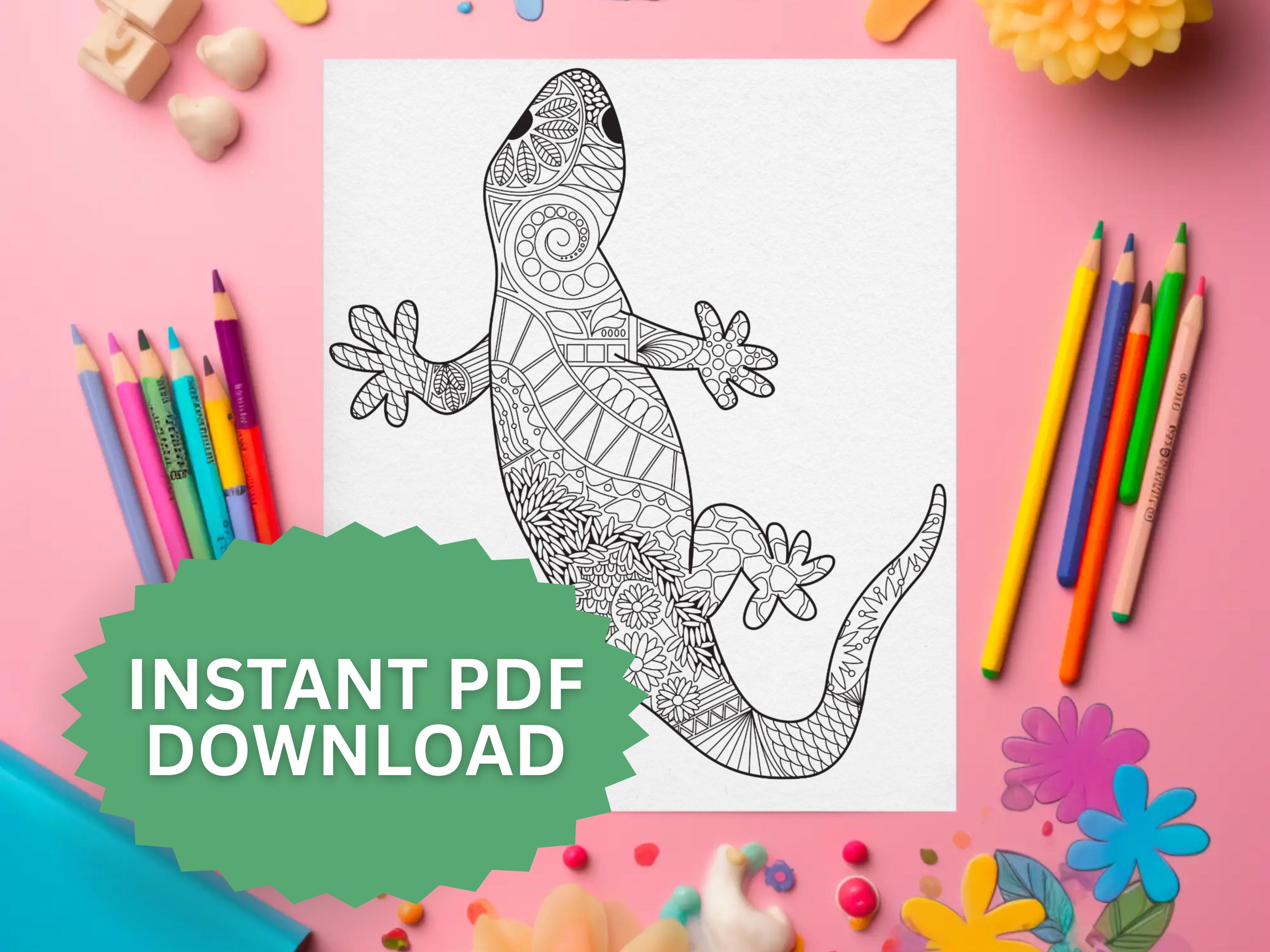 Gecko Coloring Page With Doodles – Instant Digital Download | Fun ...