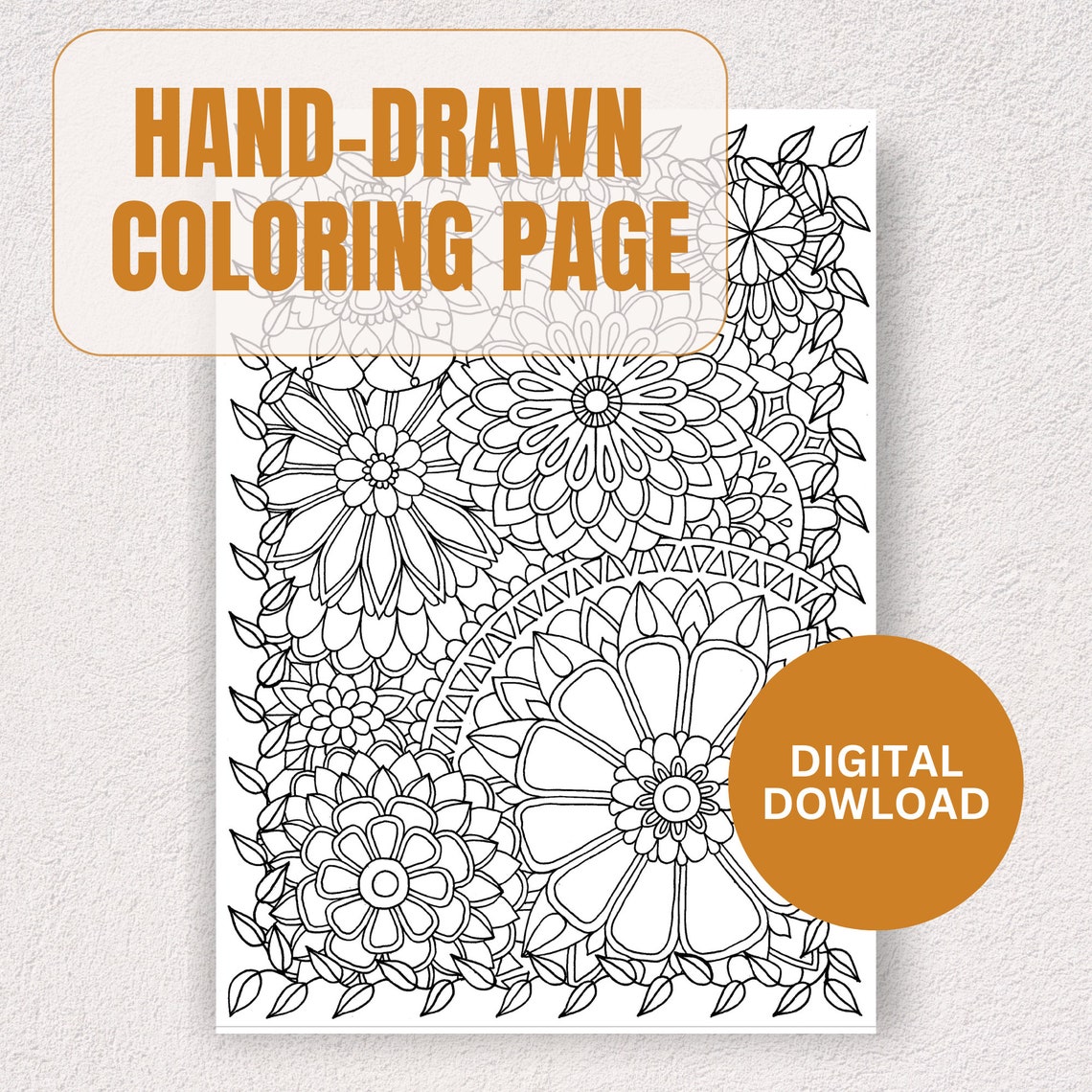 Flower Doodle Coloring Page | Hand-drawn Coloring Page Print & Color ...