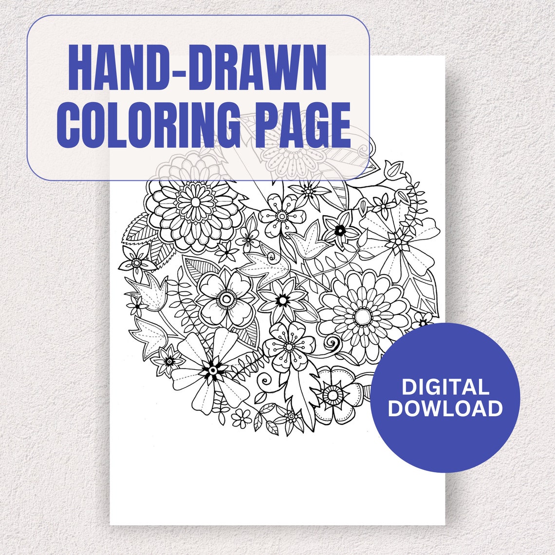 Floral Round Design Coloring Page | Hand-drawn Coloring Page Print ...