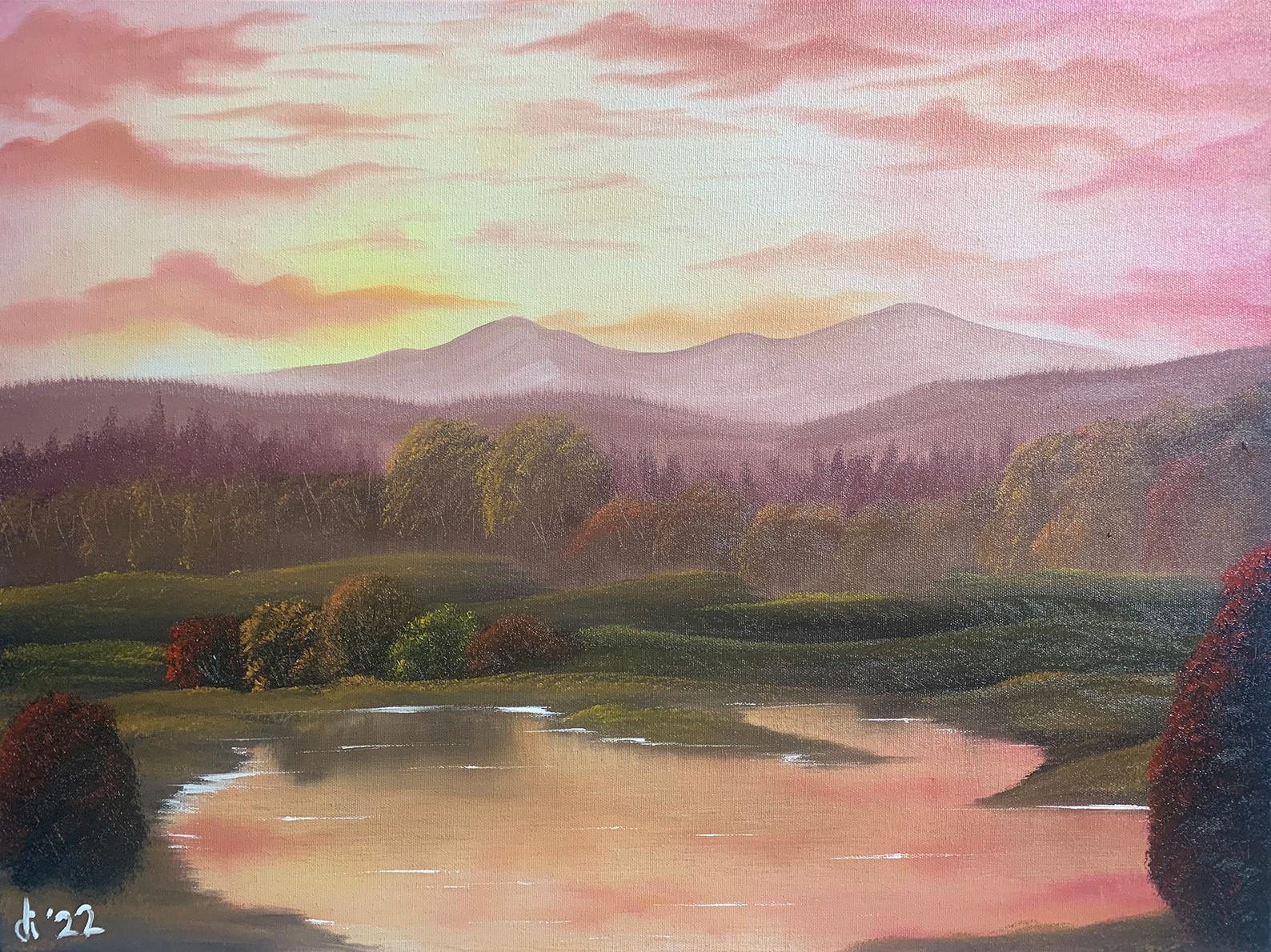 Misty Morning Original Oil Painting on Stretched Canvas, Bob Ross ...