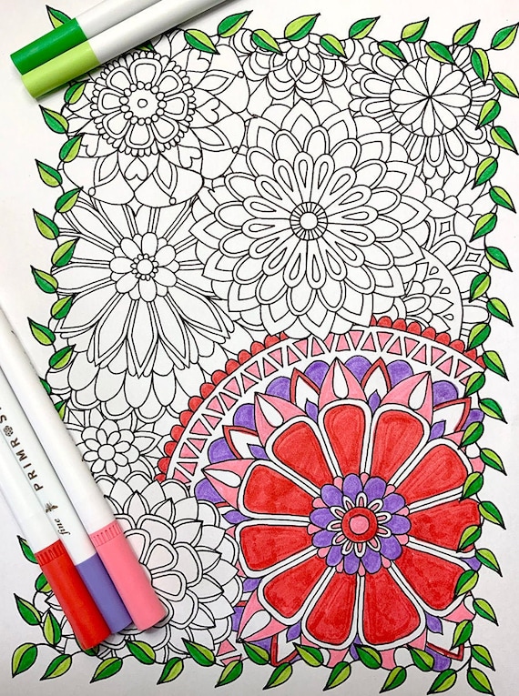Flower Doodle Coloring Page - Etsy