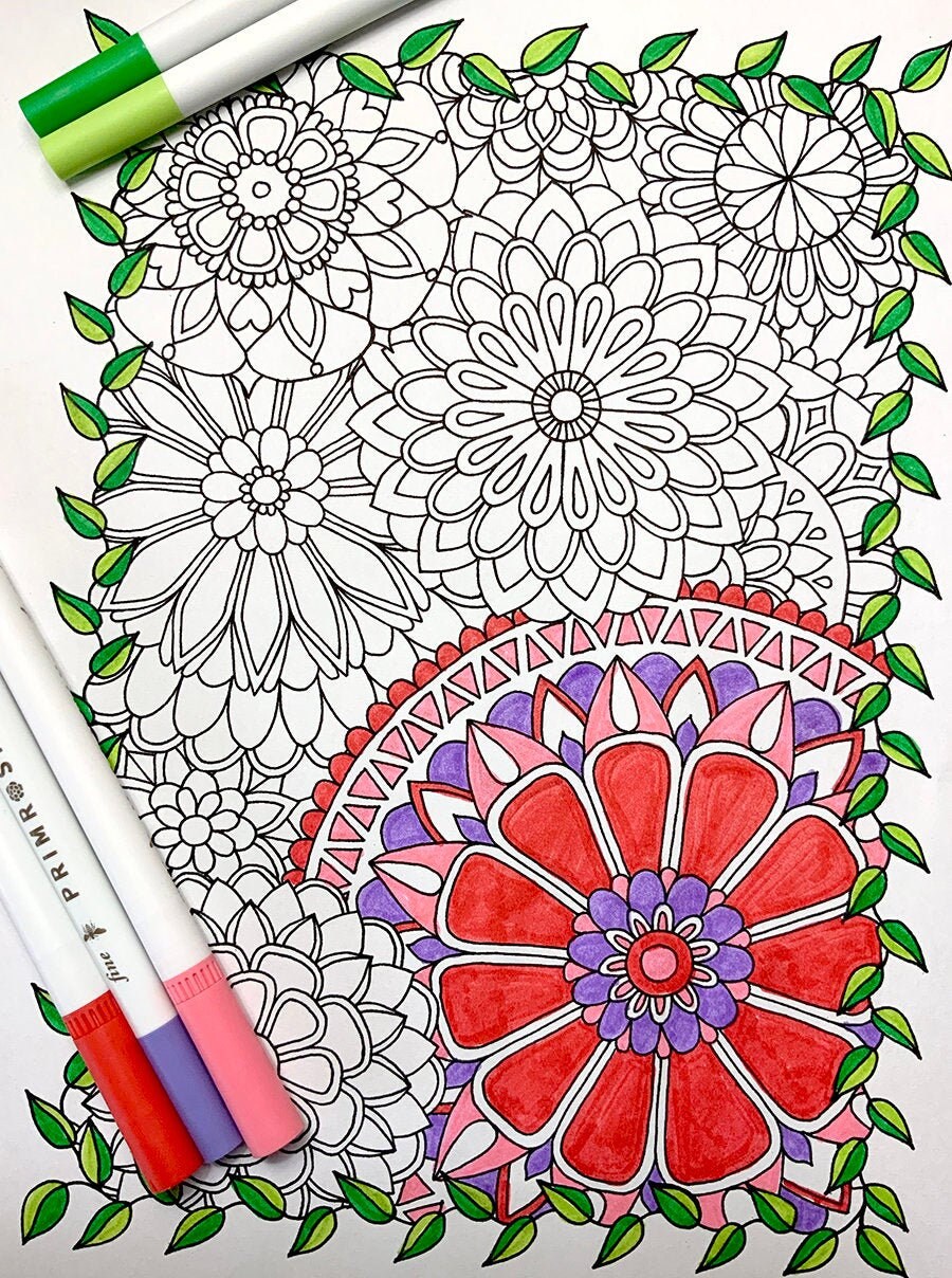 Flower Doodle Coloring Page - Etsy