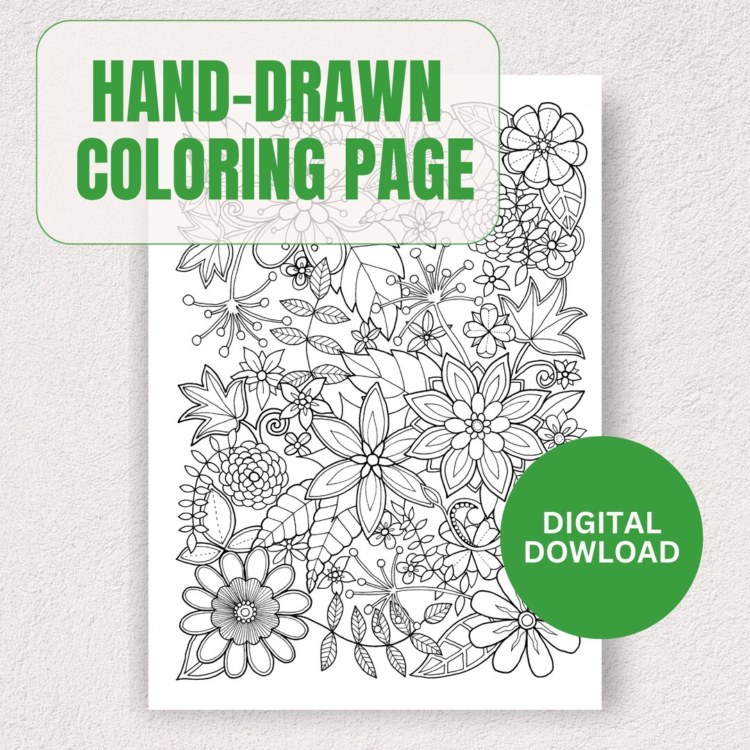 Spring Flowers Doodle Coloring Page | Hand-drawn Coloring Page Print ...