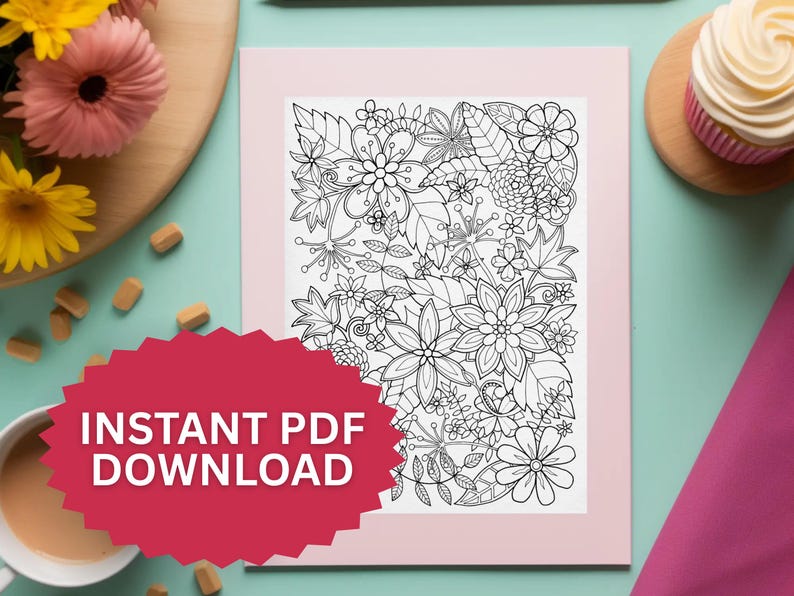 Spring Flower Coloring Page | Intricate Doodle Flowers & Leaves ...