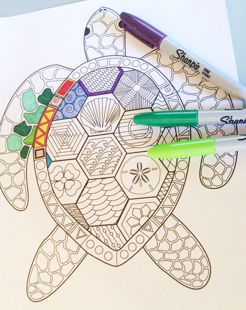Turtle Doodle Coloring Page - Etsy
