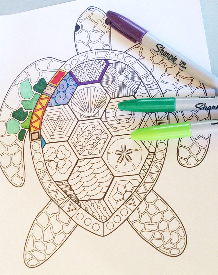 Turtle Doodle Coloring Page - Etsy