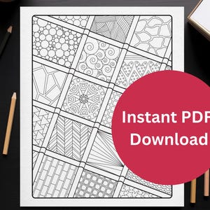 Doodle Squares Coloring Page – Intricate Pattern Designs, Instant PDF ...