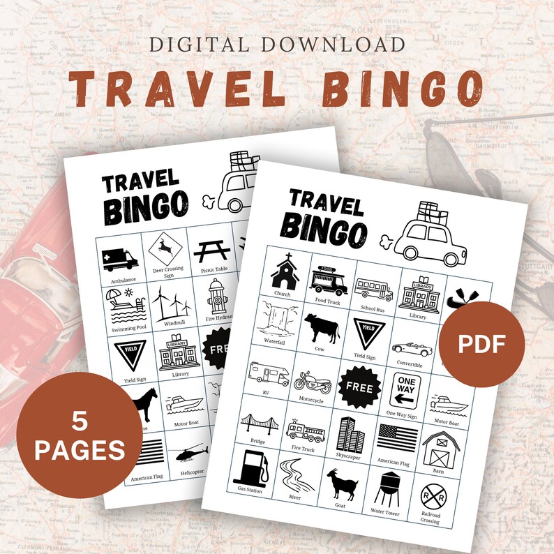 Printable Travel Games, Travel Bingo, Printable Travel Bingo, Travel ...