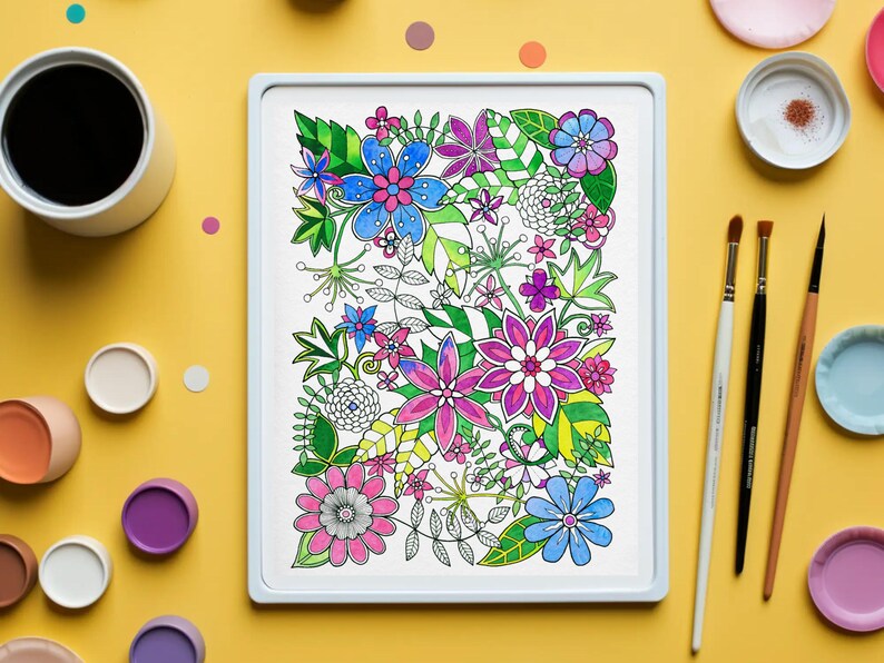 Spring Flower Coloring Page | Intricate Doodle Flowers & Leaves ...