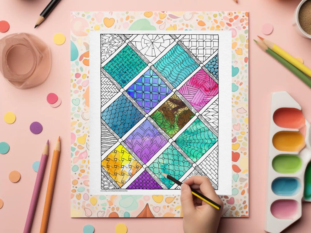 Hand-drawn Geometric Coloring Page – Intricate Square Patterns ...
