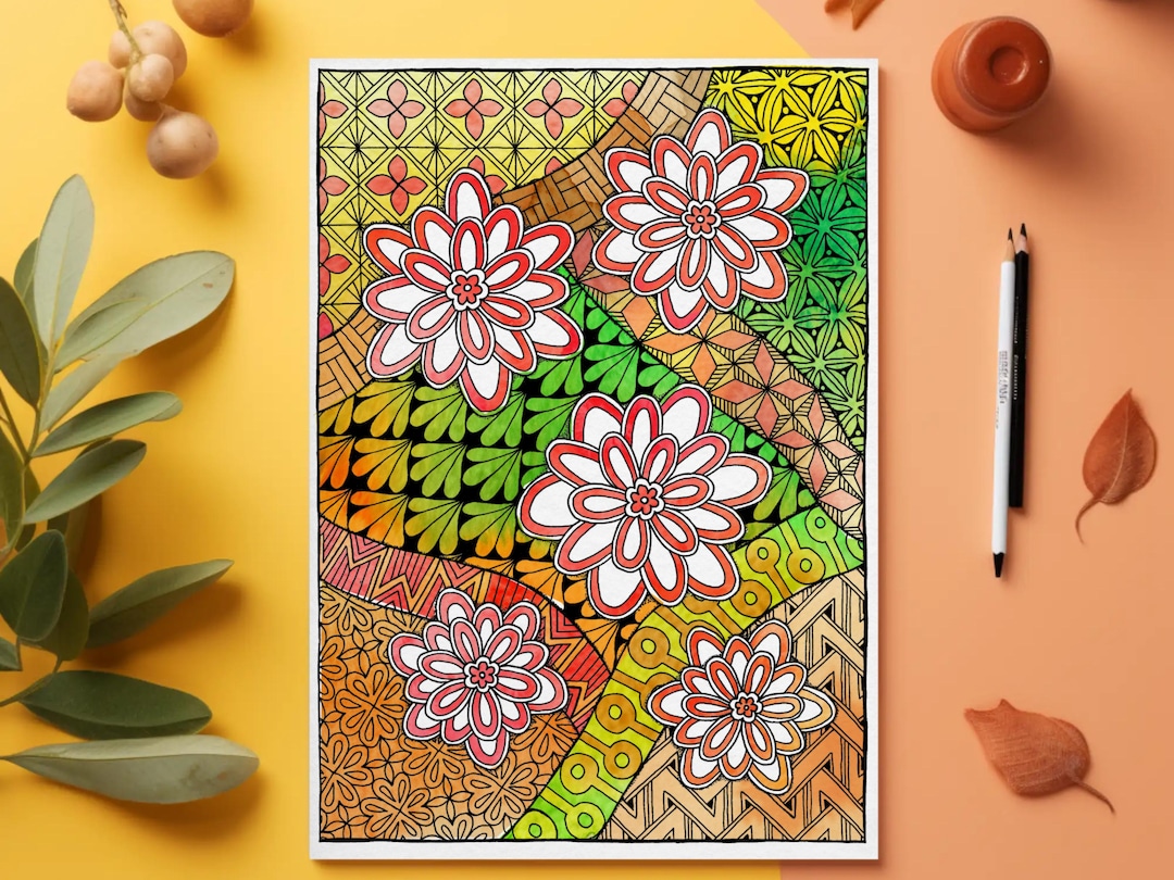 Floral Zentangle Coloring Page PDF | Instant Download | Adult Coloring ...