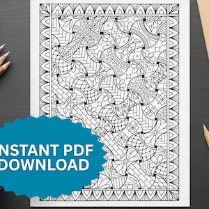 Zentangle Woven Pattern Coloring Page – Intricate Doodle Art Printable ...