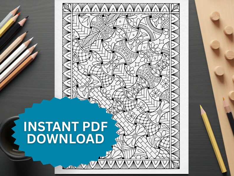 Zentangle Woven Pattern Coloring Page – Intricate Doodle Art Printable ...