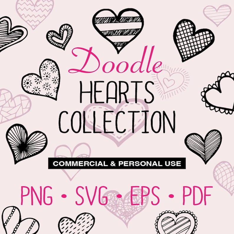 Doodle Hearts SVG Collection, Hearts Png Svg Eps Pdf, Vector, Hand ...
