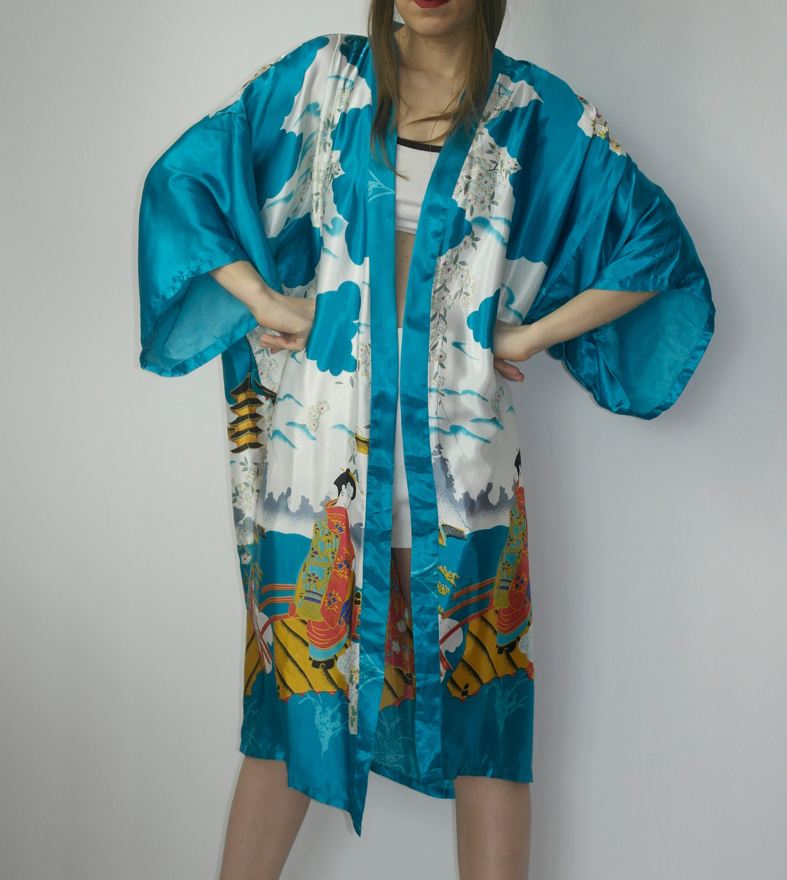JAPANESE GEISHA ROBE Vintage / Japanese Native Scene Light Robe / Silky ...