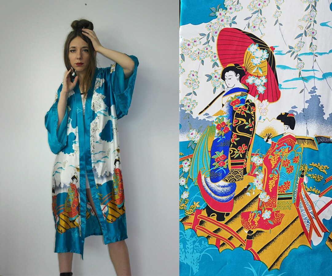 JAPANESE GEISHA ROBE Vintage / Japanese Native Scene Light Robe / Silky ...