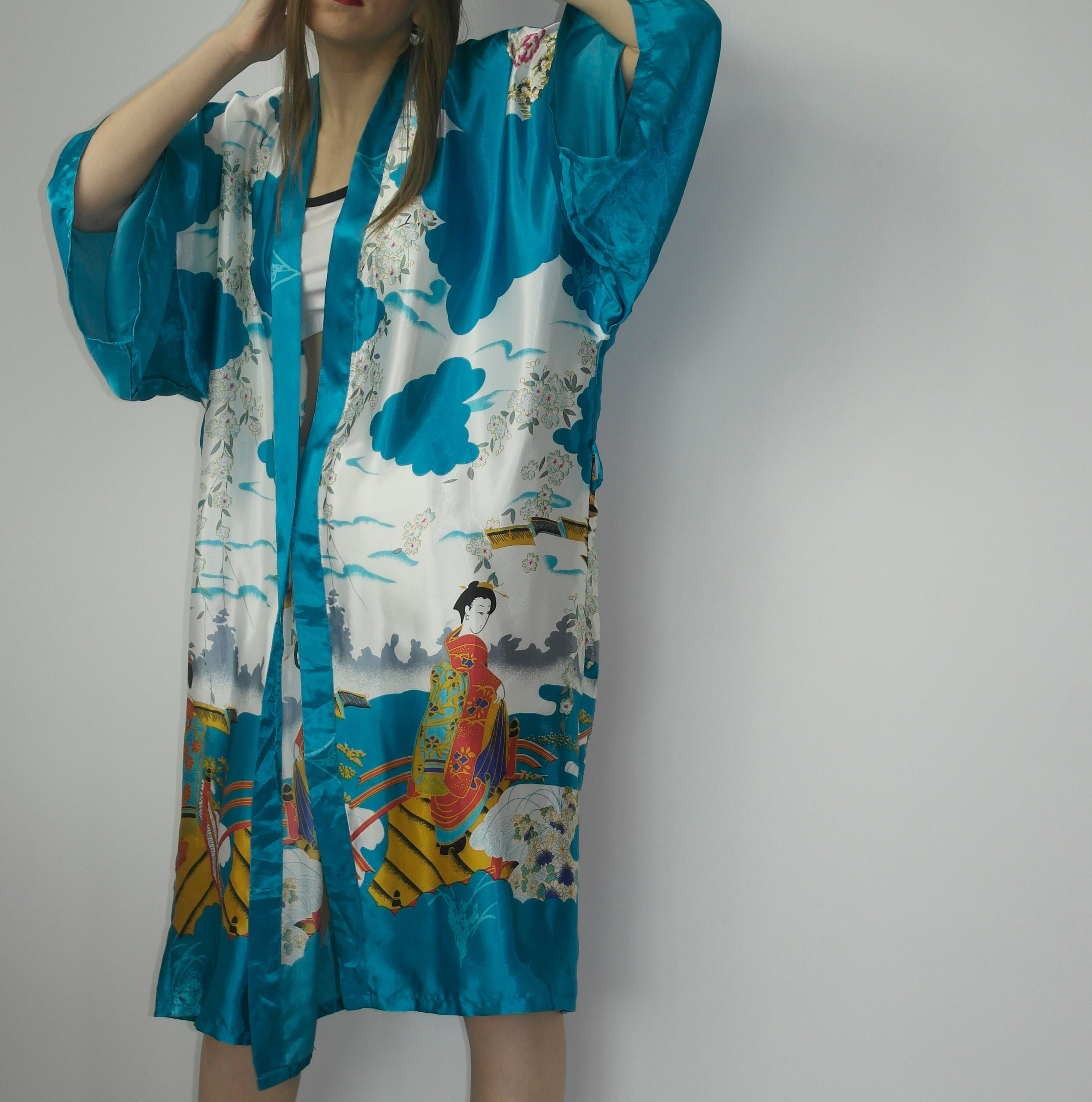 JAPANESE GEISHA ROBE Vintage / Japanese Native Scene Light Robe / Silky ...