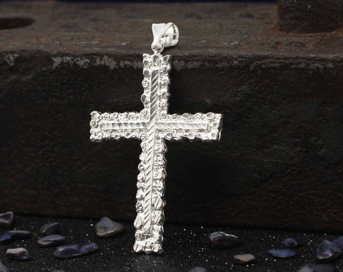 Silver Large Cross Necklace, Silver Modern Cross Necklace, Extra Large ...