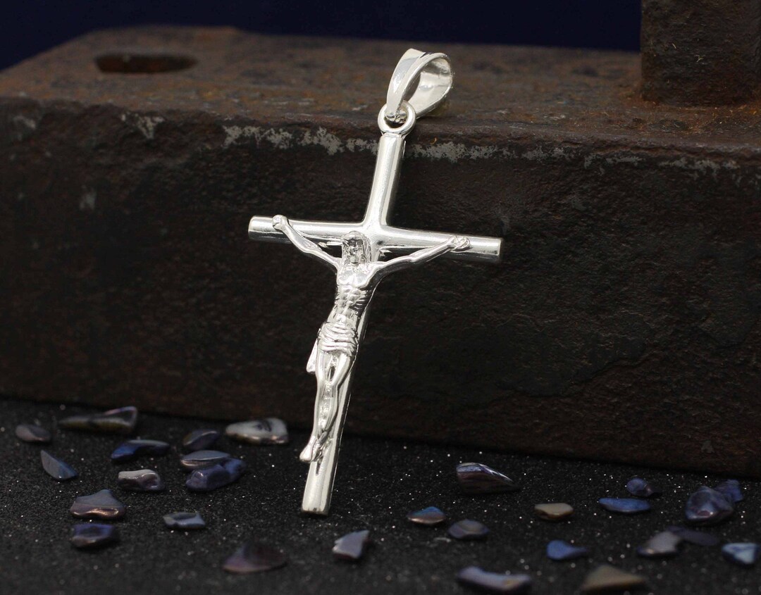 Silver Large Cross Necklace, Sterling Silver Large Crucifix Necklace ...