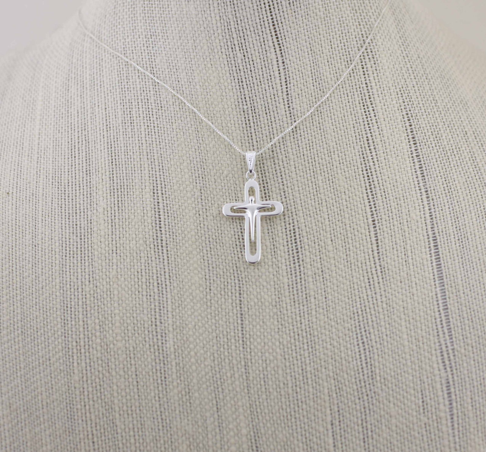 Silver Modern Cross Necklace, Sterling Silver Cross Necklace, Crucifix ...