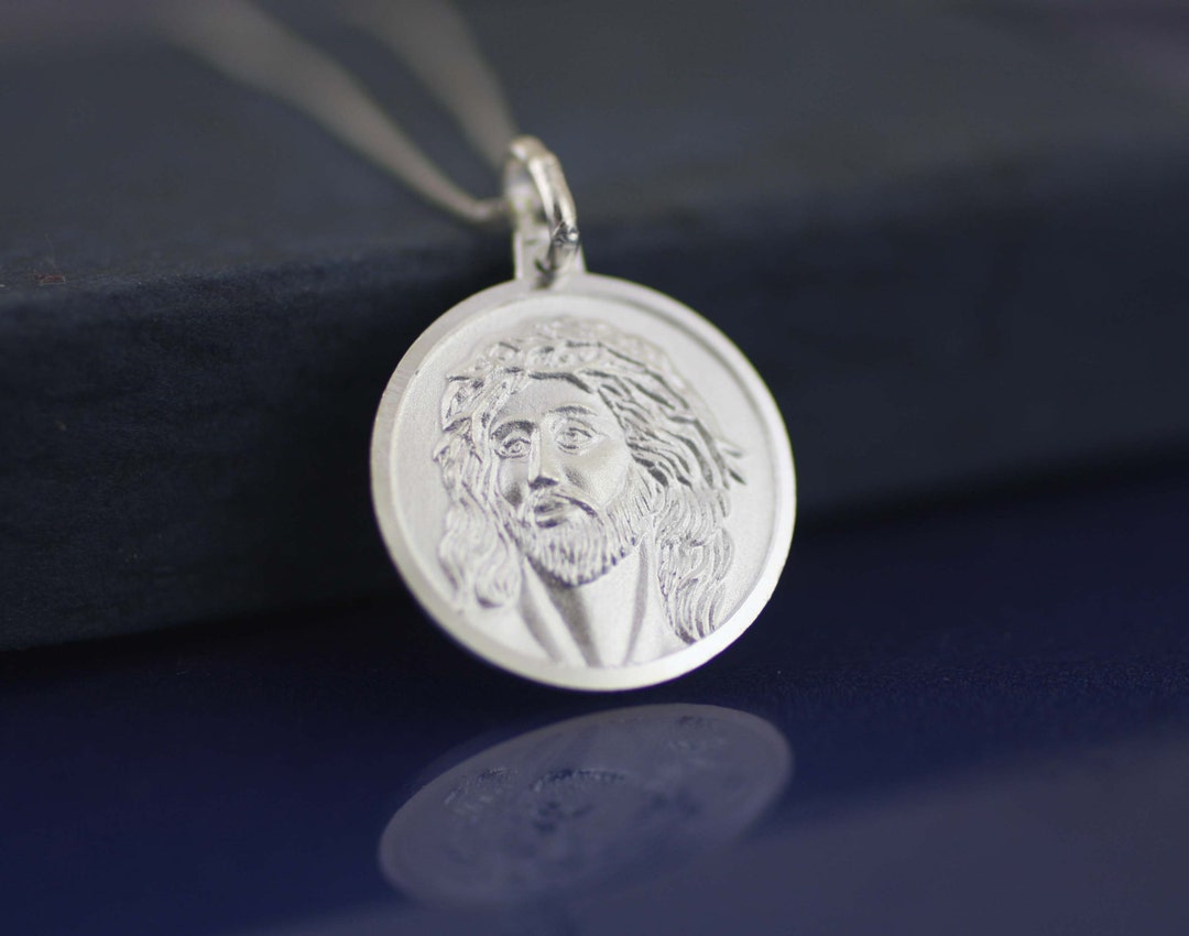 Jesus Christ Medal, Jesus Necklace, Jesus Face Medal, Sterling Silver ...